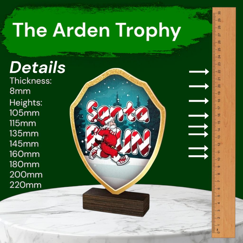 Arden Chestnut Santa Run Real Wood Shield Trophy | Trophy Monster