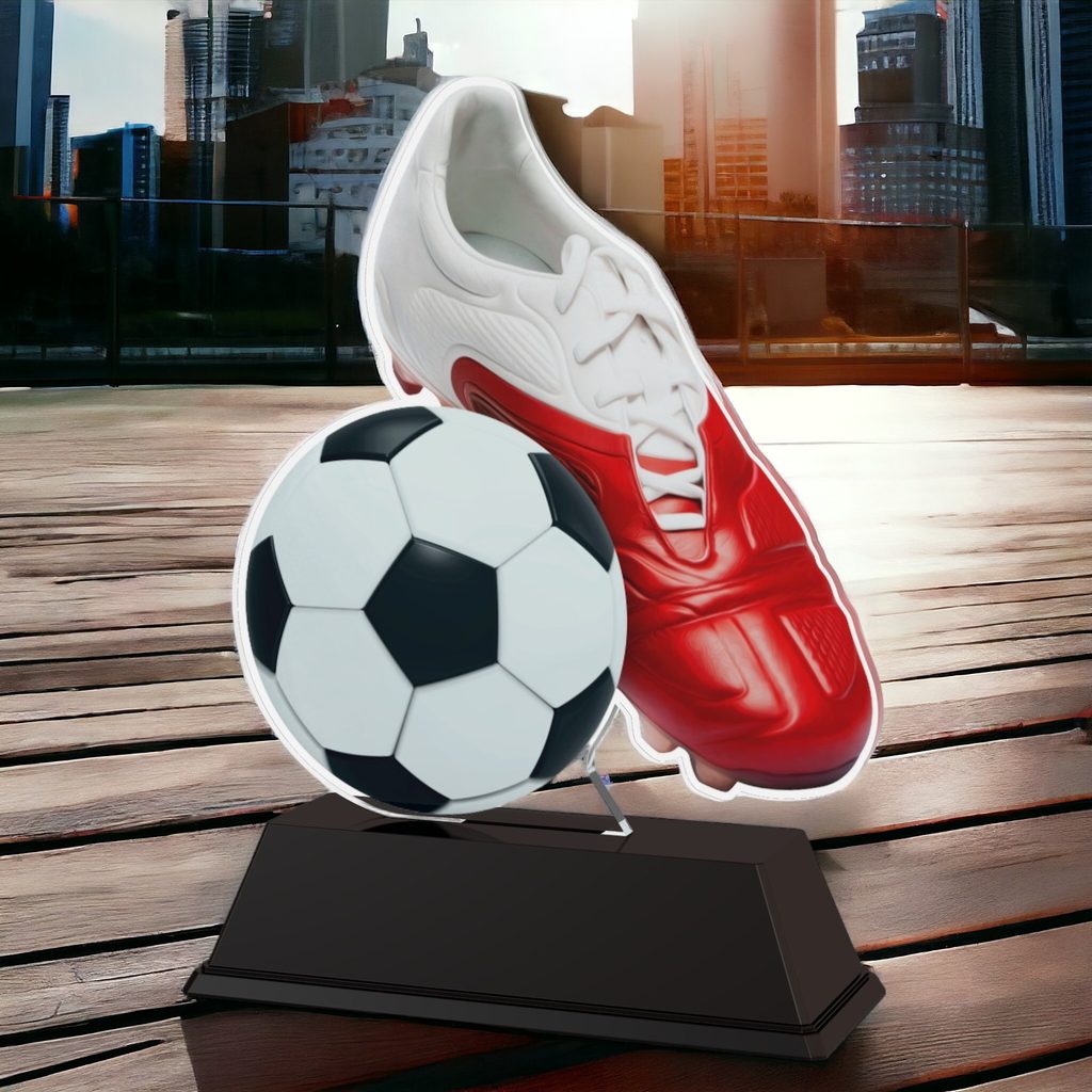 Ostrava Red Football Ball & Boot Trophy | Trophy Monster