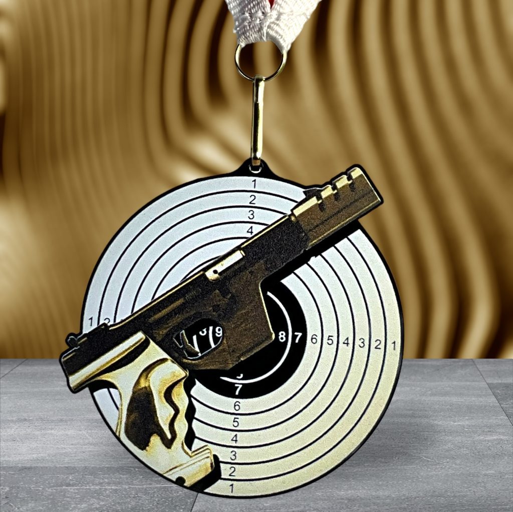 Rincon Classic Pistol Shooting Black Acrylic Medal | Trophy Monster