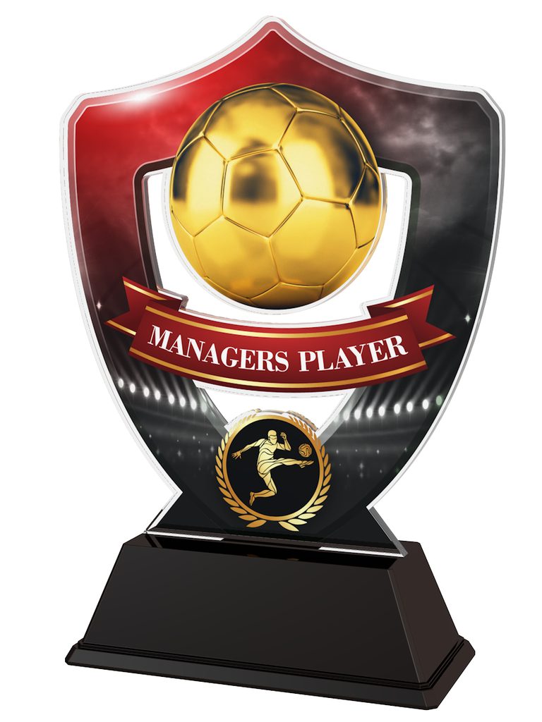 Red and Black Managers Player Football Shield Trophy | Trophy Monster