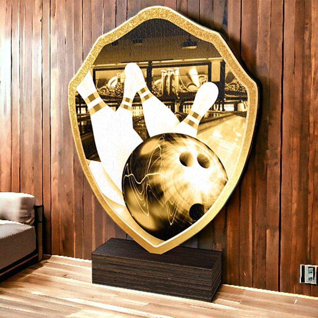 Arden Classic Tenpin Bowling Real Wood Shield Trophy | Trophy Monster