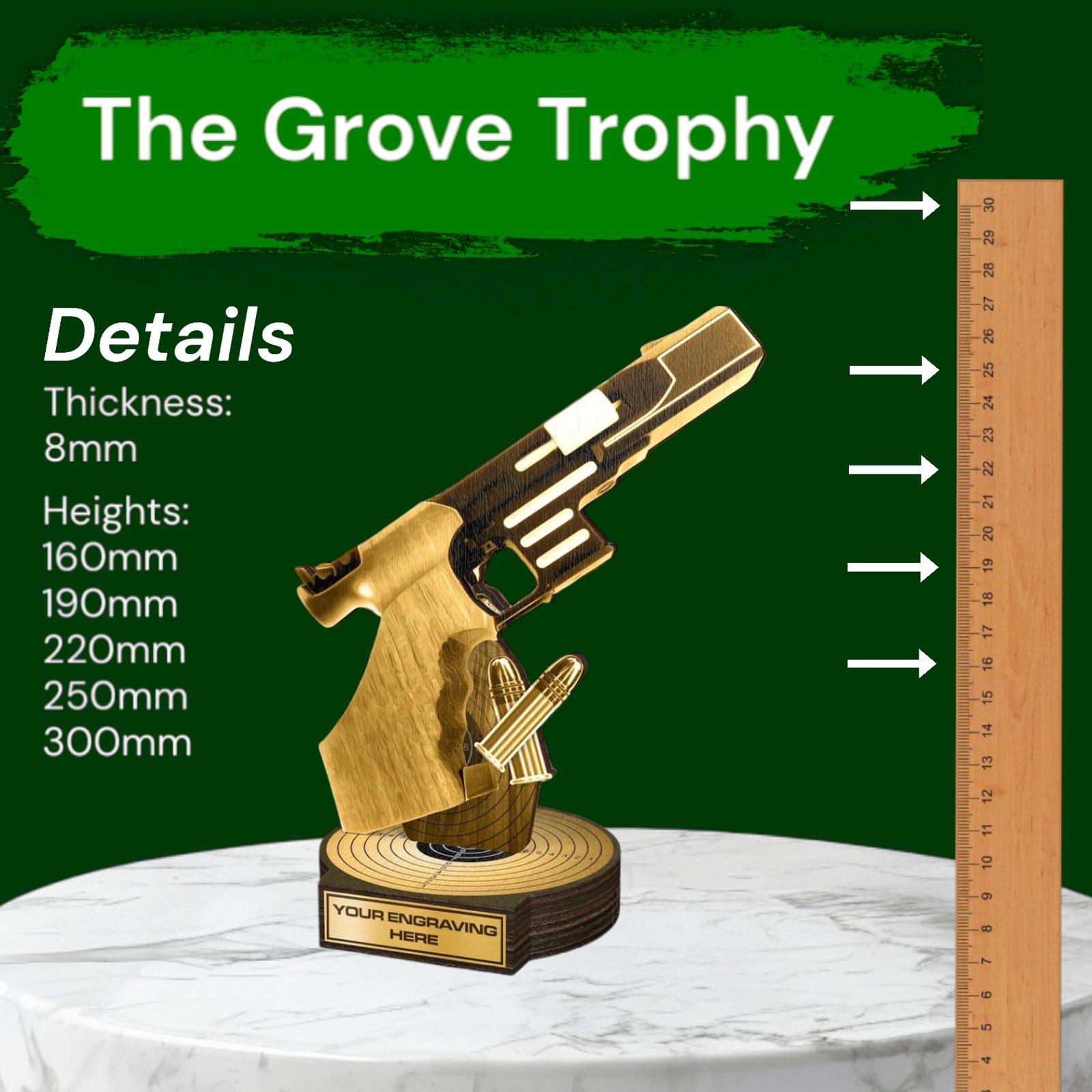 Grove Classic Pistol Shooting Real Wood Trophy | Trophy Monster