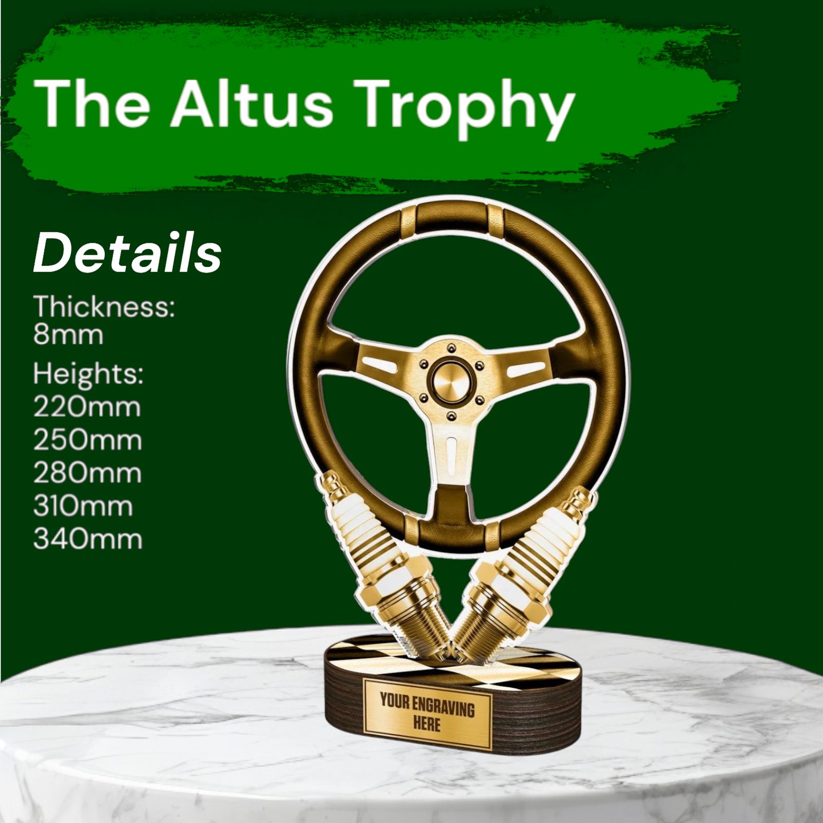Altus Classic Motor Racing Wheel Trophy | Trophy Monster