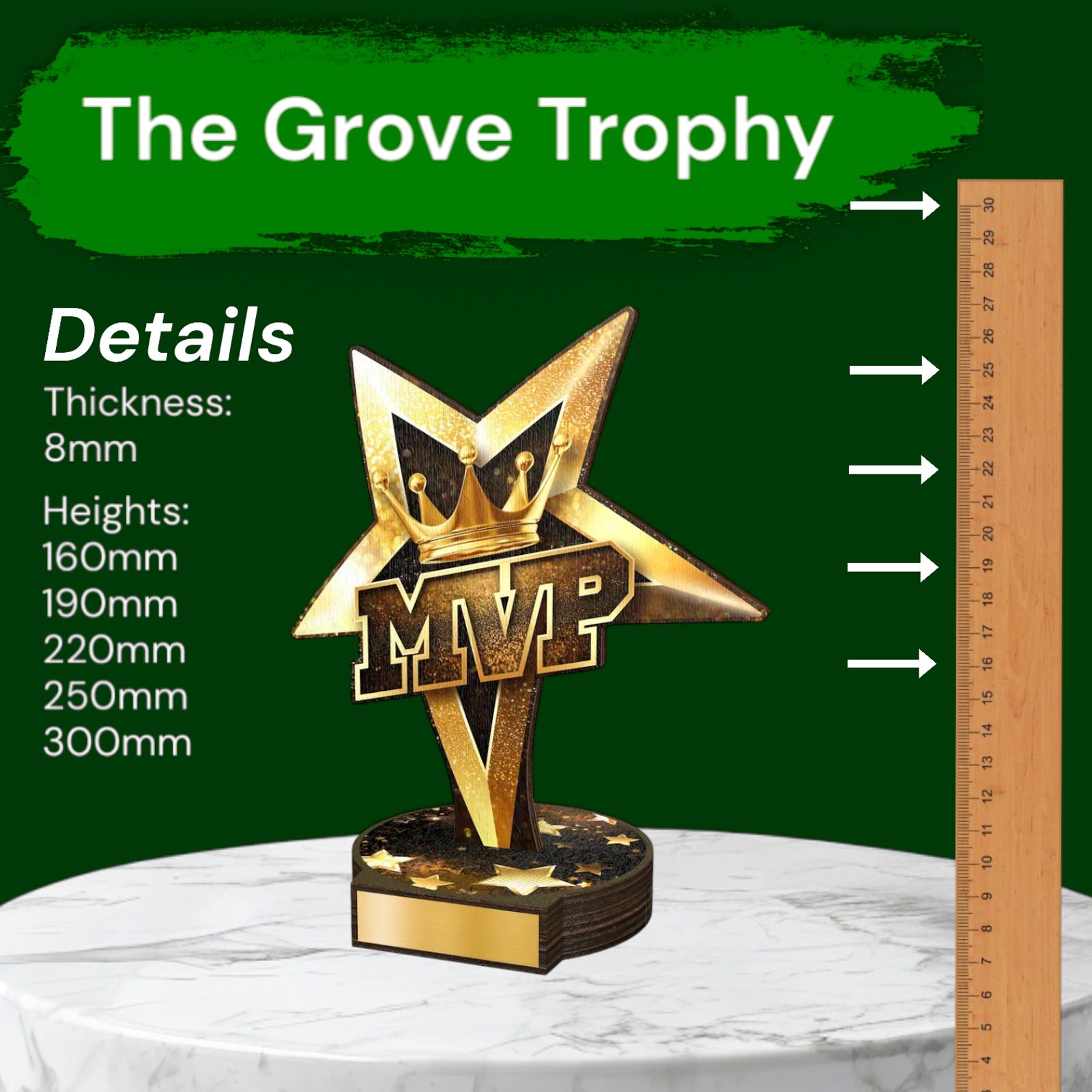 Grove MVP Gold Star Real Wood Trophy | Trophy Monster