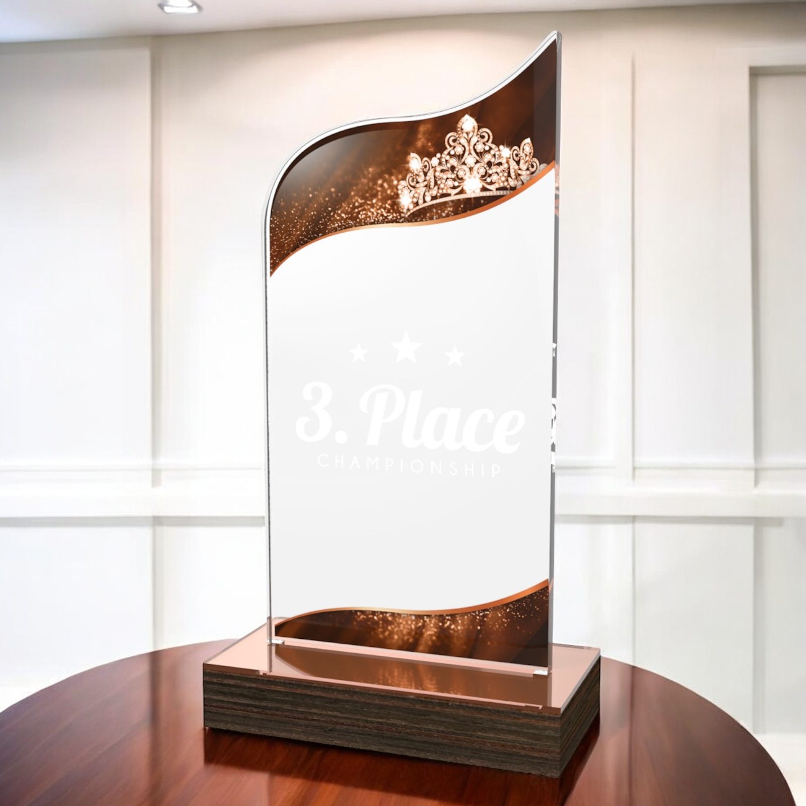 United Beauty Pageant Acrylic Wood Fusion Trophy | Trophy Monster