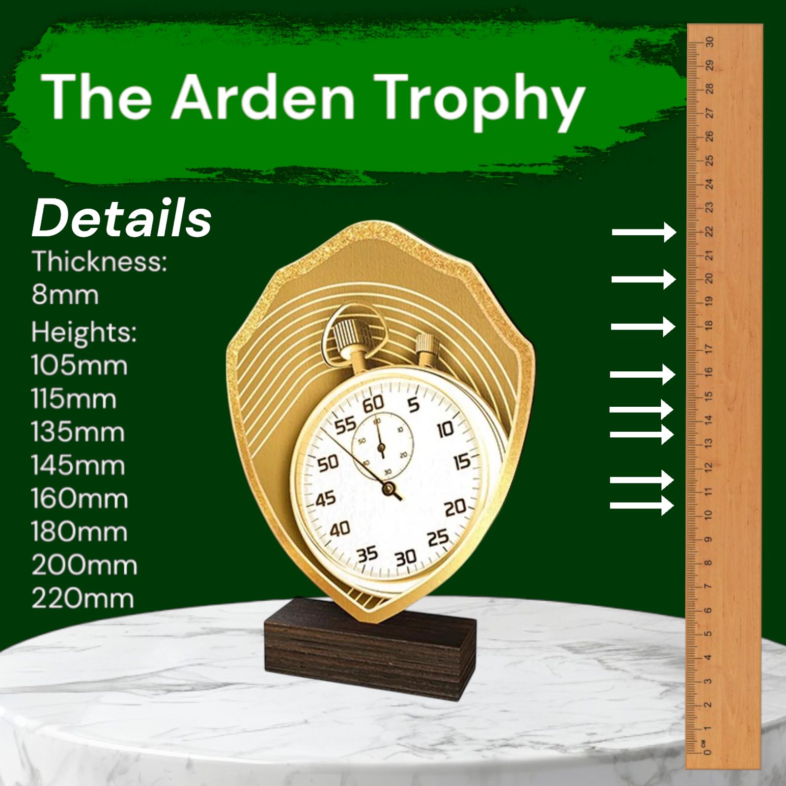 Arden Classic Athletics Running Real Wood Shield Trophy | Trophy Monster