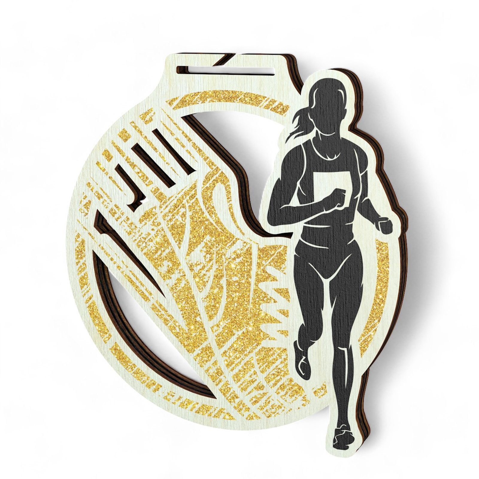 Acacia Female Running Gold Eco Friendly Wooden Medal | Trophy Monster