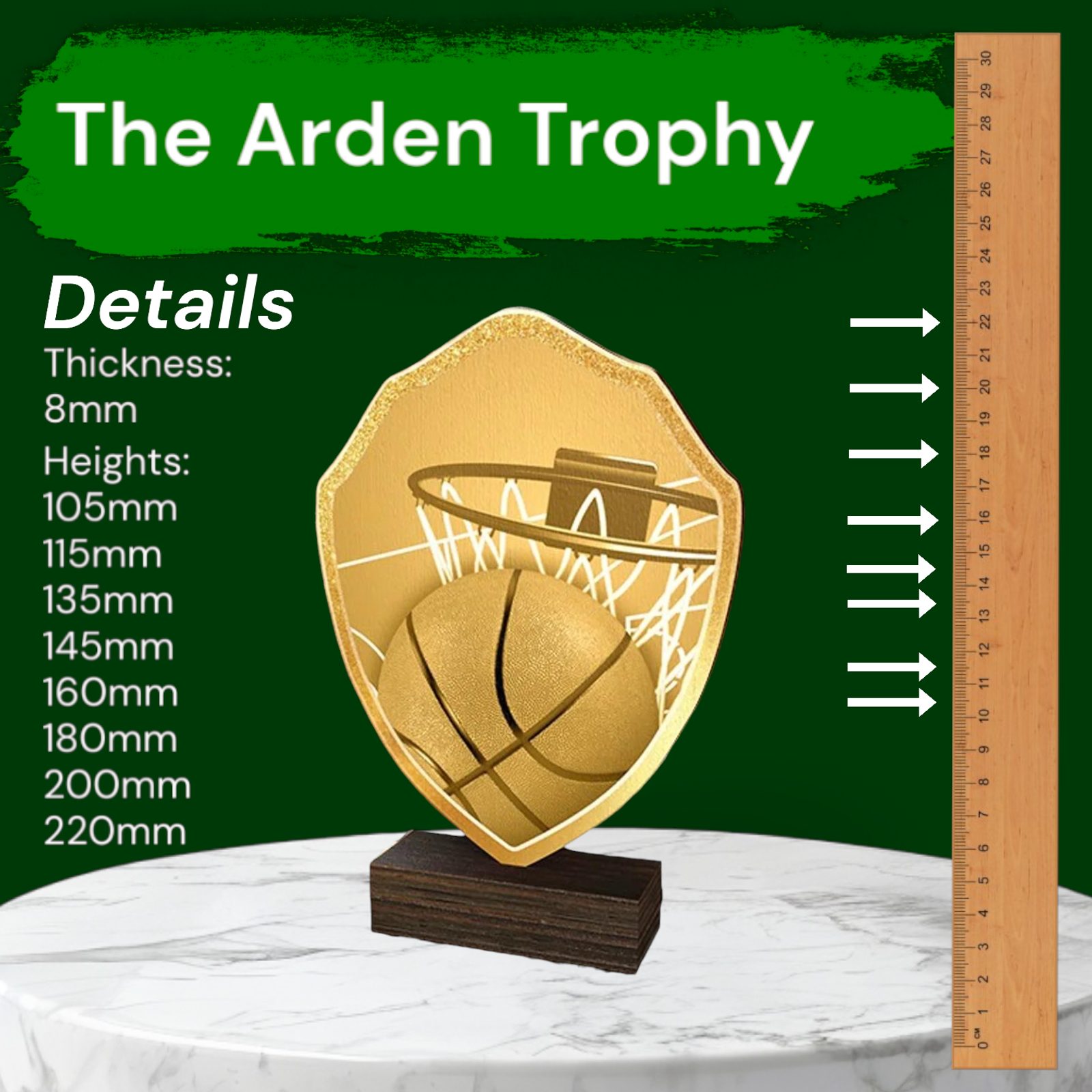 Arden Classic Basketball Real Wood Shield Trophy | Trophy Monster