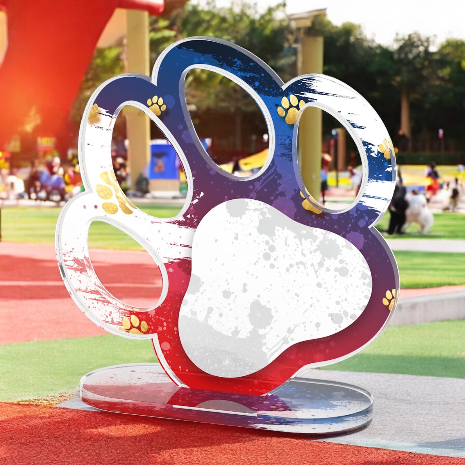 Hooch Dog Red,White & Blue Paw Print Trophy | Trophy Monster