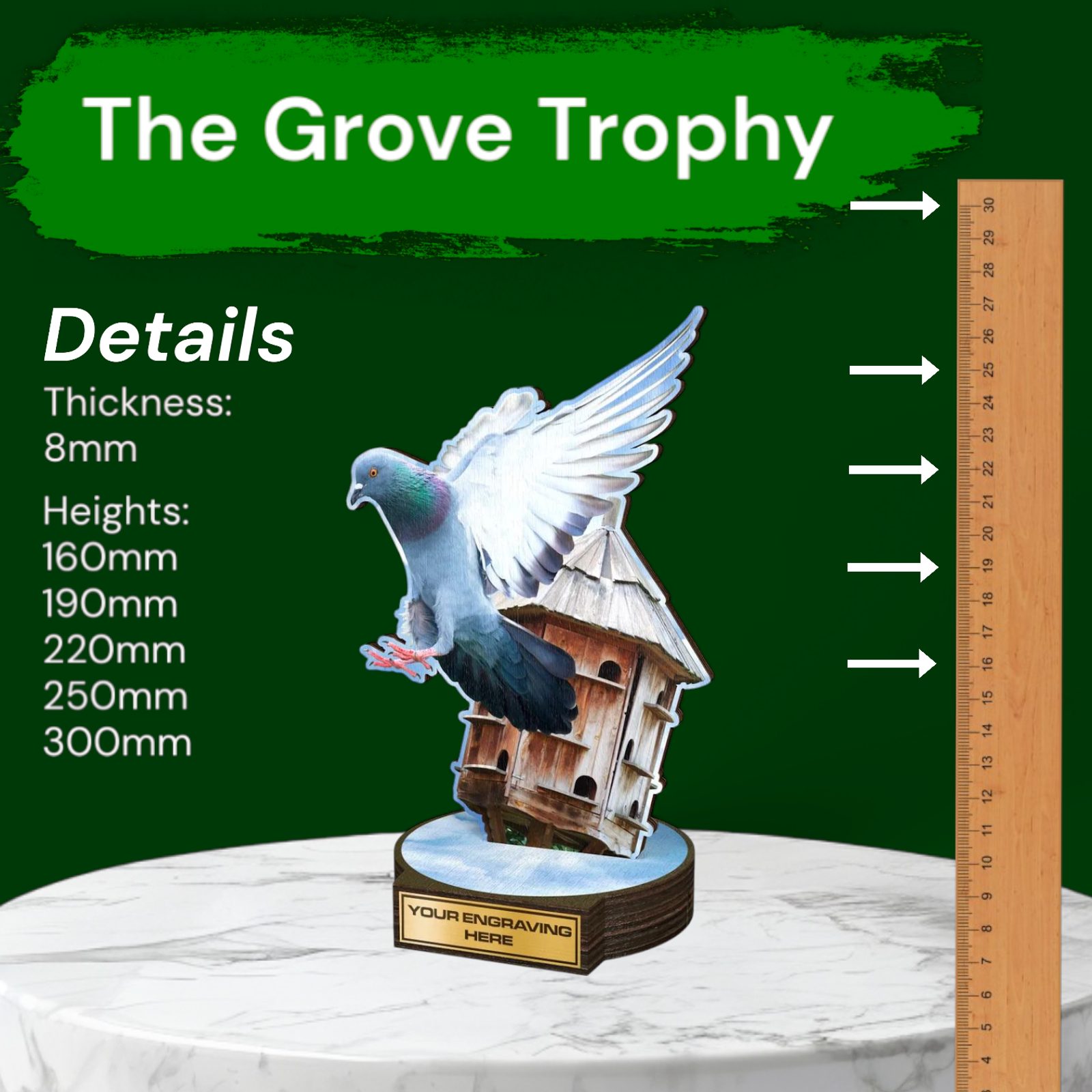 Grove Pigeon Racing Real Wood Trophy | Trophy Monster