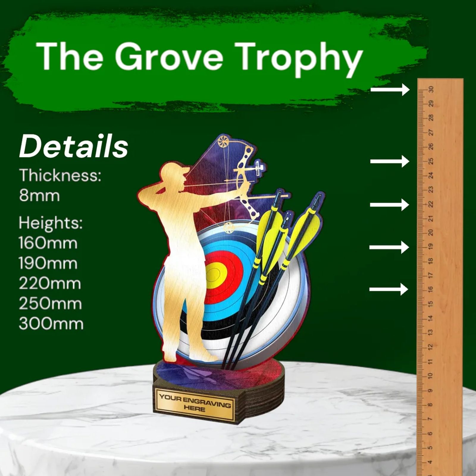 Grove Barebow Archery Wooden Trophy | Trophy Monster