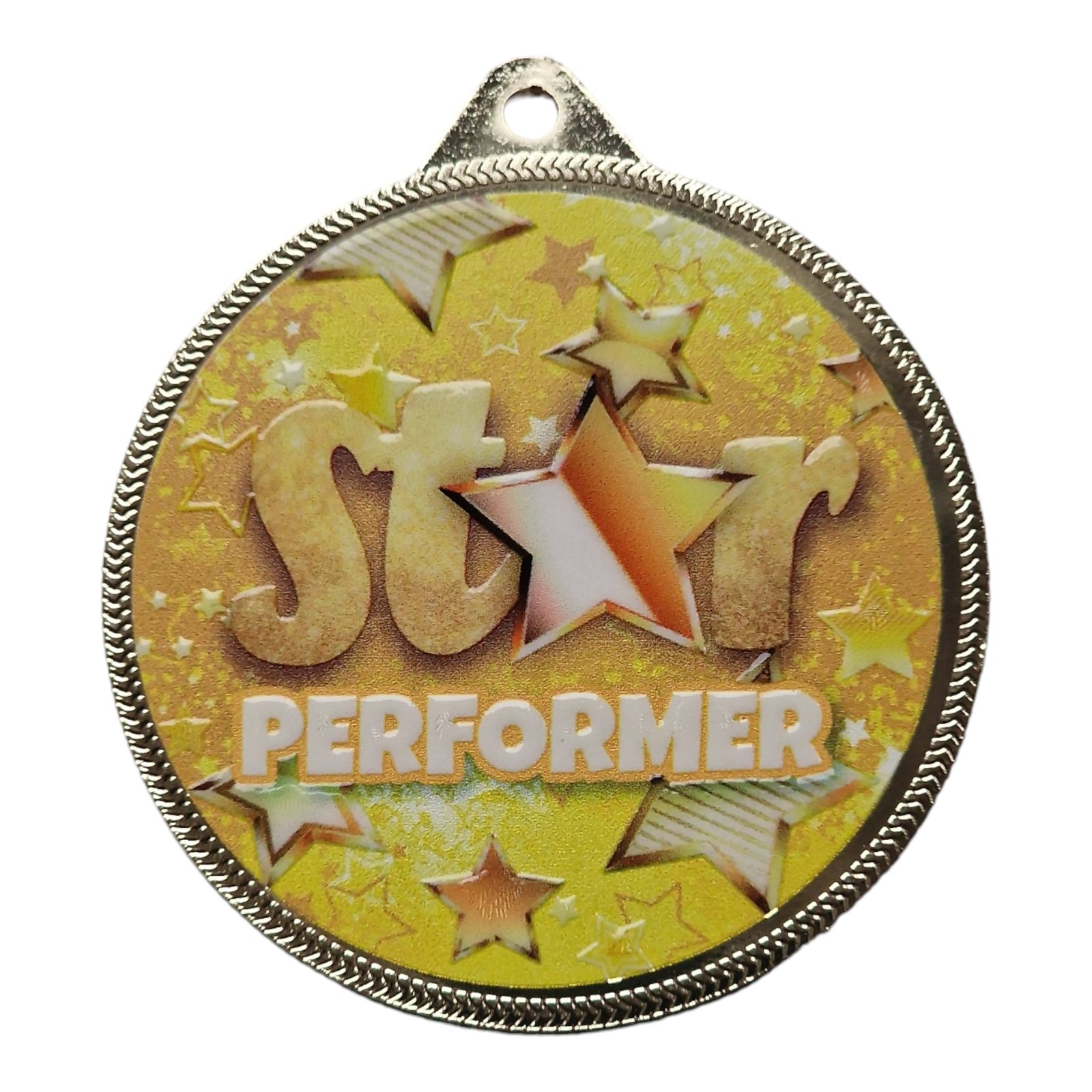Star Performer Texture Print Gold Star Medal | Trophy Monster