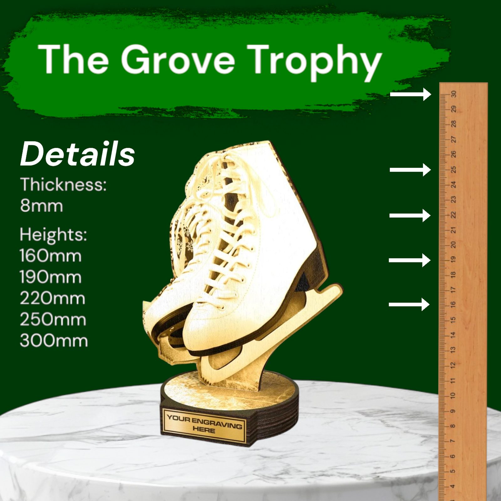 Grove Classic White Ice Skating Boot Real Wood Trophy | Trophy Monster