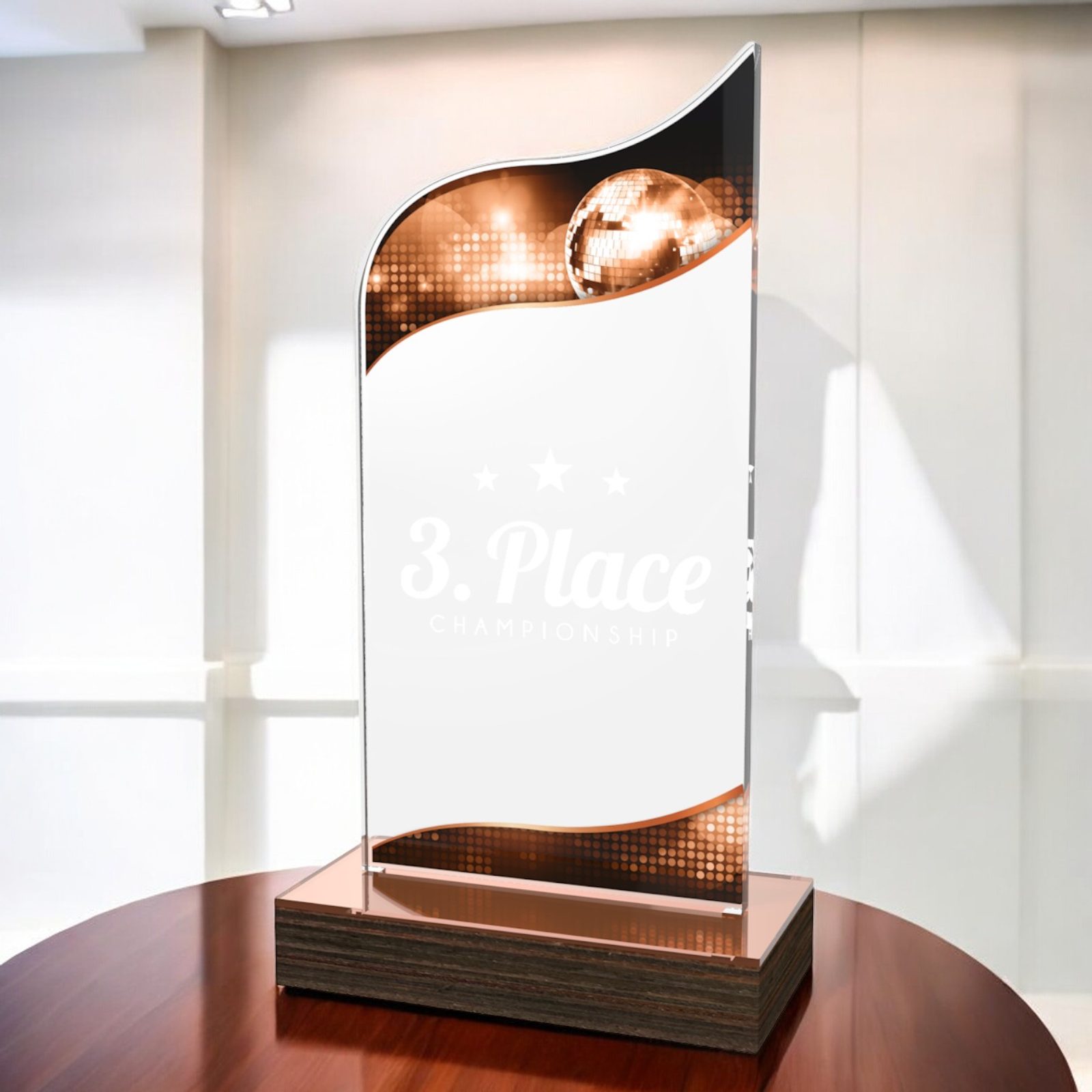 United Disco Ball Dance Acrylic Wood Fusion Trophy | Trophy Monster