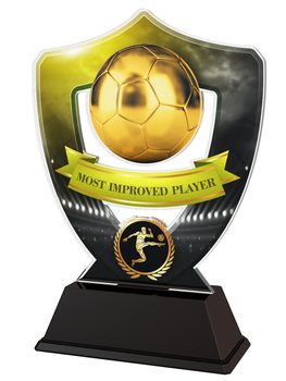 Yellow and Black Most Improved Player Football Shield Trophy | Trophy ...