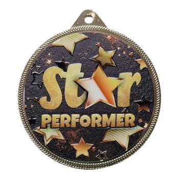 Star Performer Texture Print Gold Star Medal | Trophy Monster