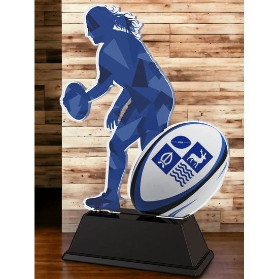 Edison Women's Rugby Custom Acrylic Logo Trophy | Trophy Monster