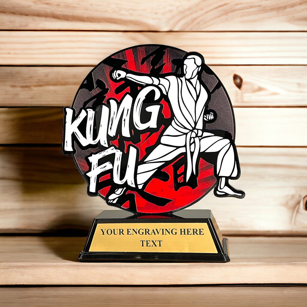 Trofeo Kung Fu Negro Acrílico Premium | Trophy Monster ⭐ Mexico